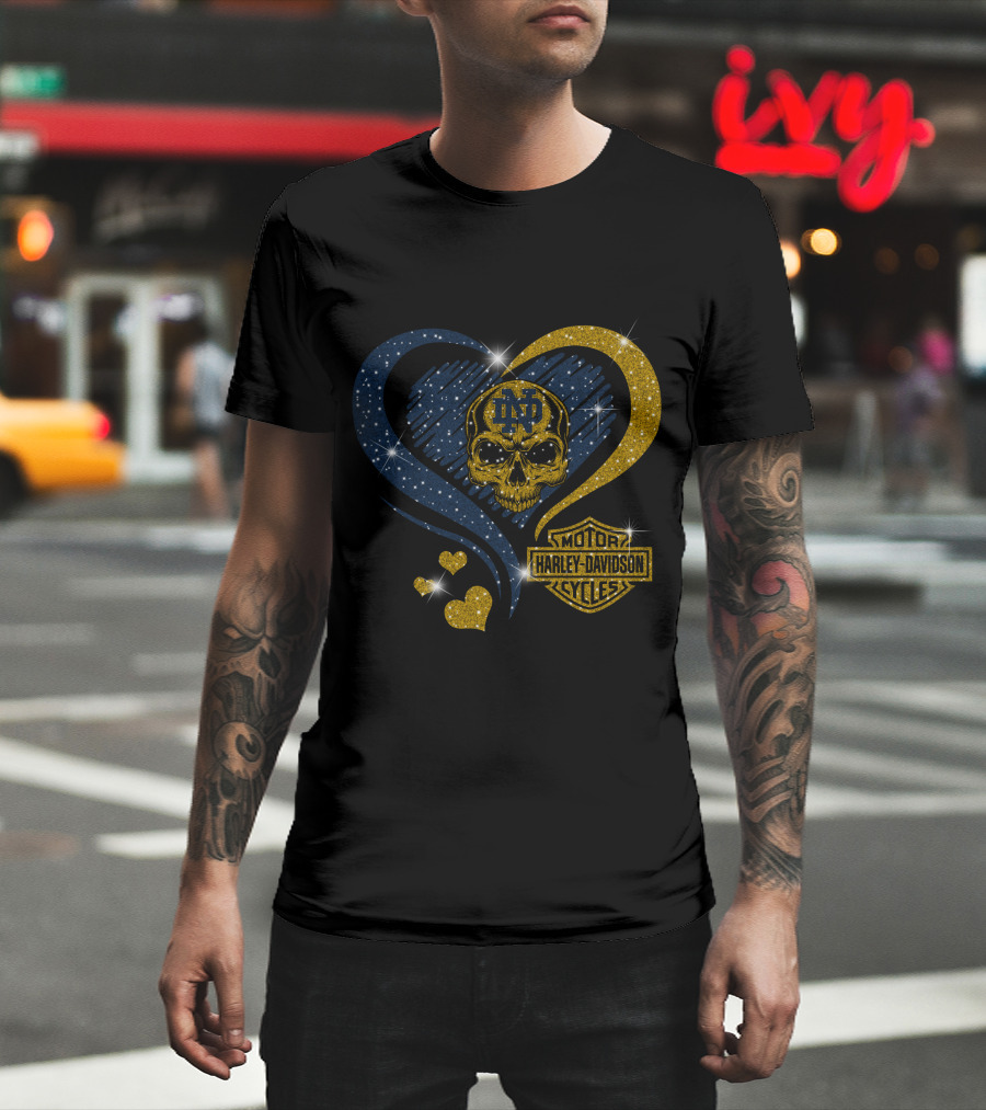Nd Skull Heart Harley Davidson Motor Cycles Notre Dame Fighting Irish T-Shirt