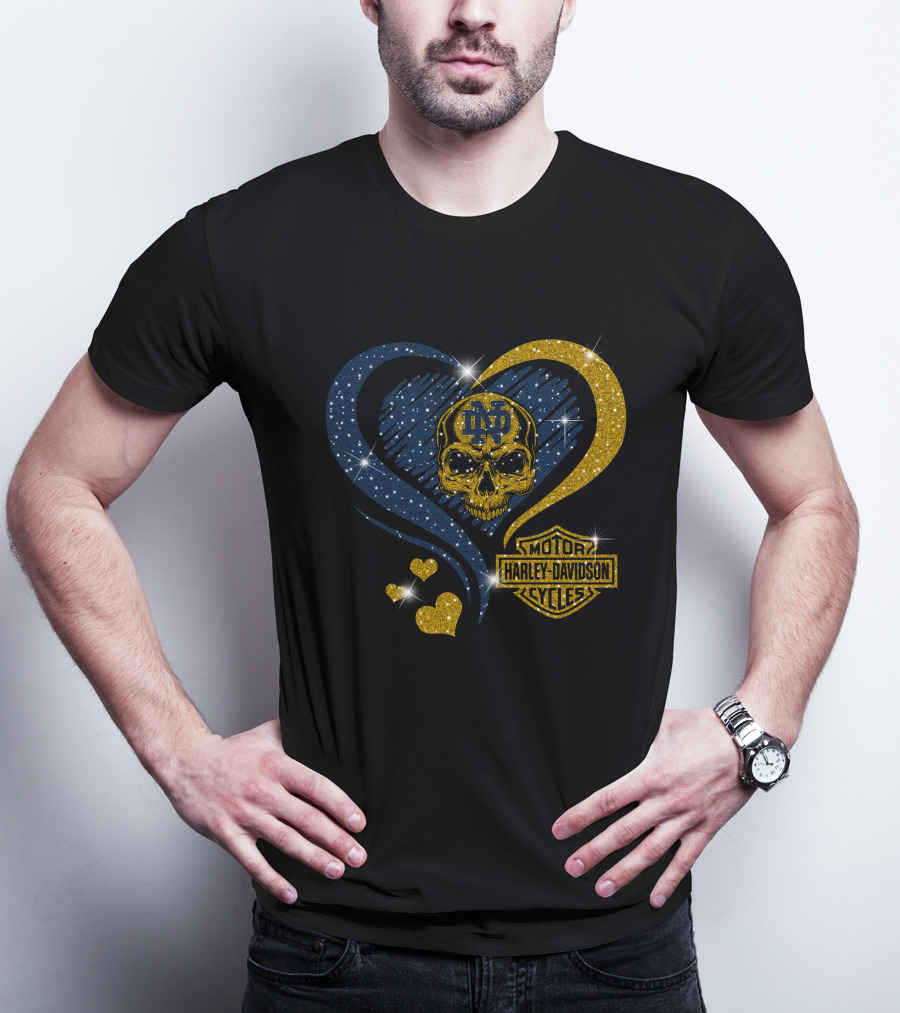 Nd Skull Heart Harley Davidson Motor Cycles Notre Dame Fighting Irish T-Shirt