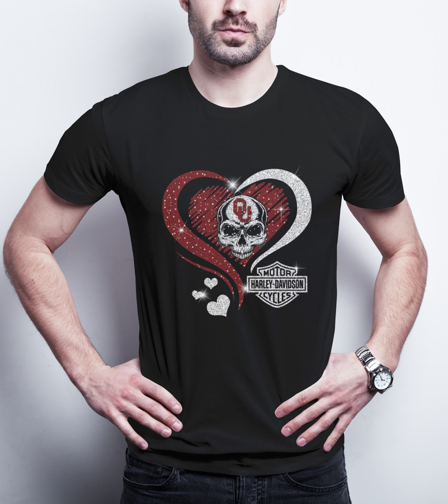 Skull Heart Oklahoma Sooners Harley Davidson Motorcycles T-Shirt