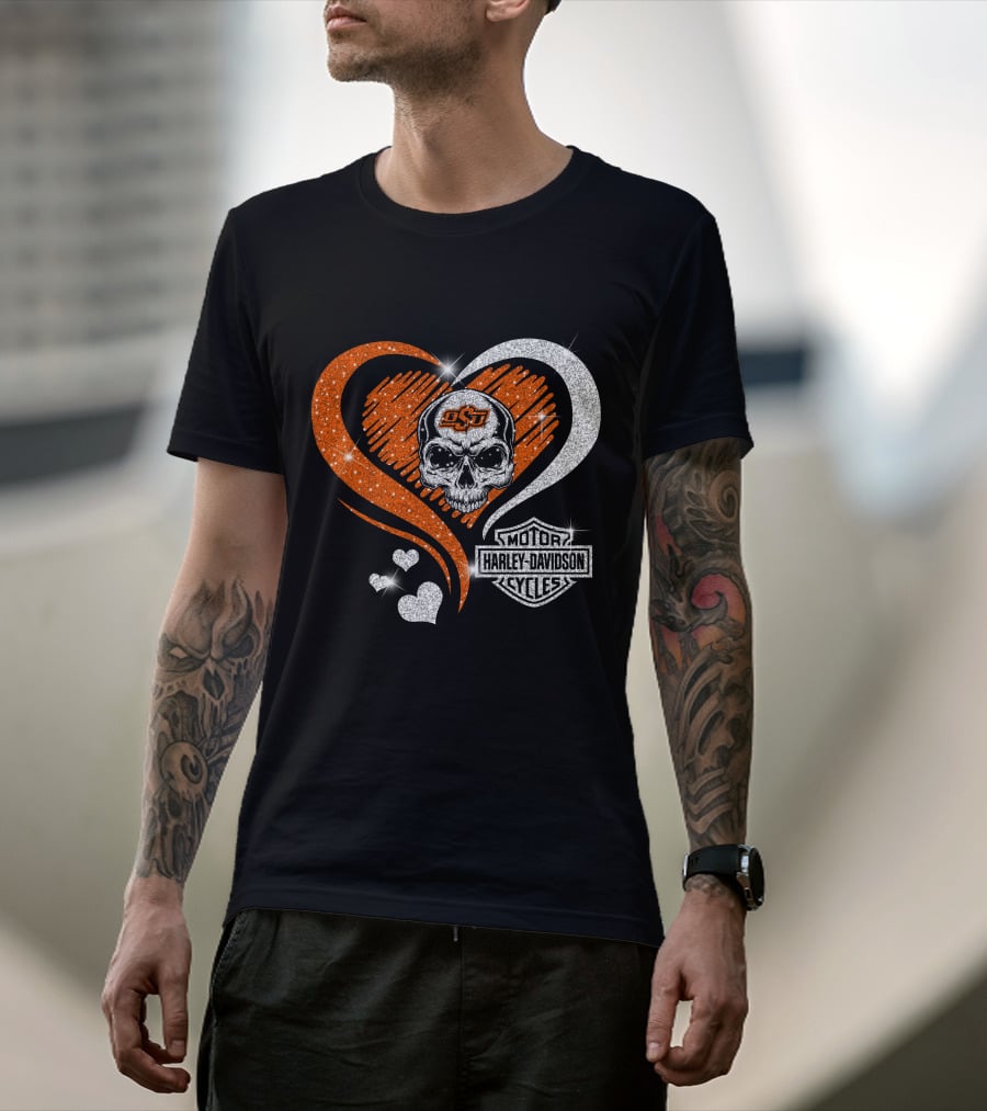 Ncaa Oklahoma State Cowboys Osu Skull Love Motor Harley Davidson Cycles T-Shirt