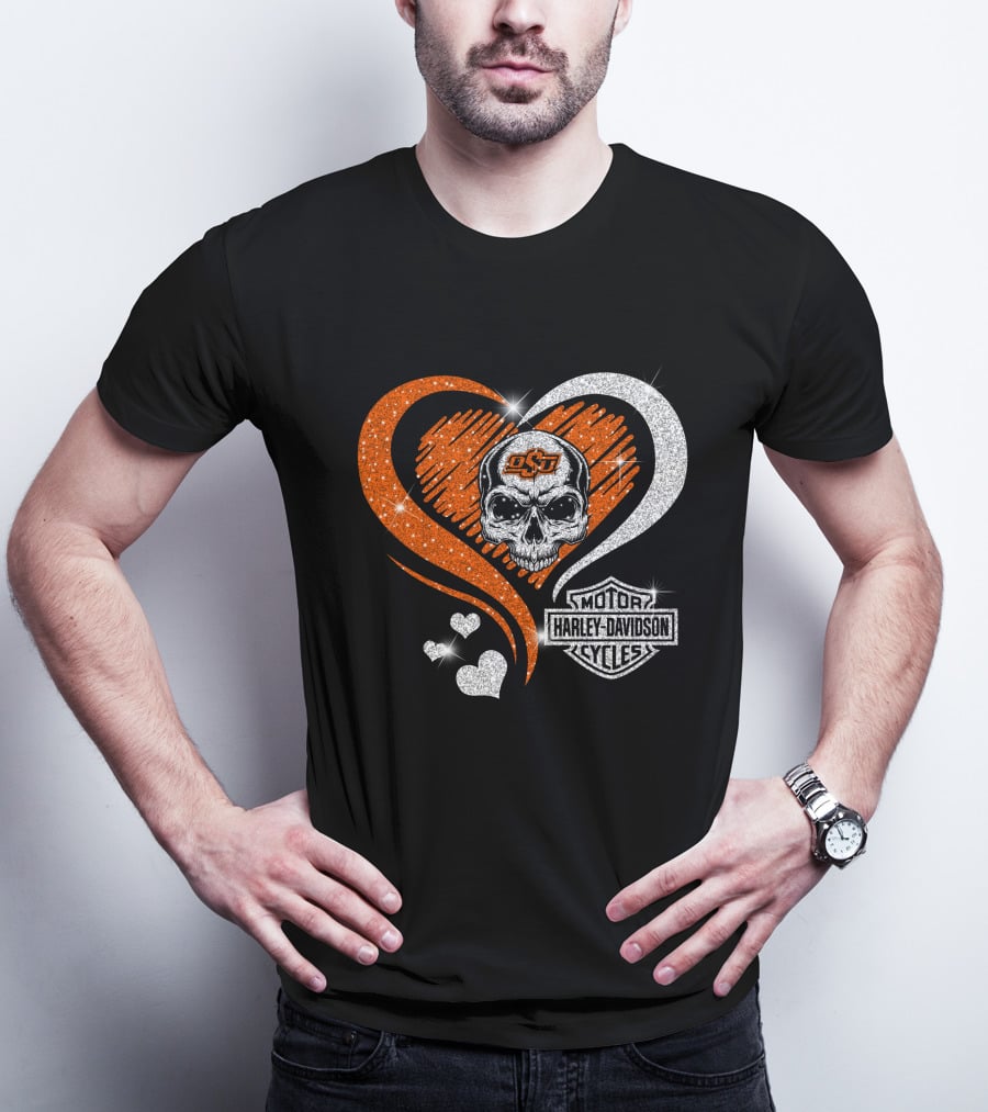 Ncaa Oklahoma State Cowboys Osu Skull Love Motor Harley Davidson Cycles T-Shirt