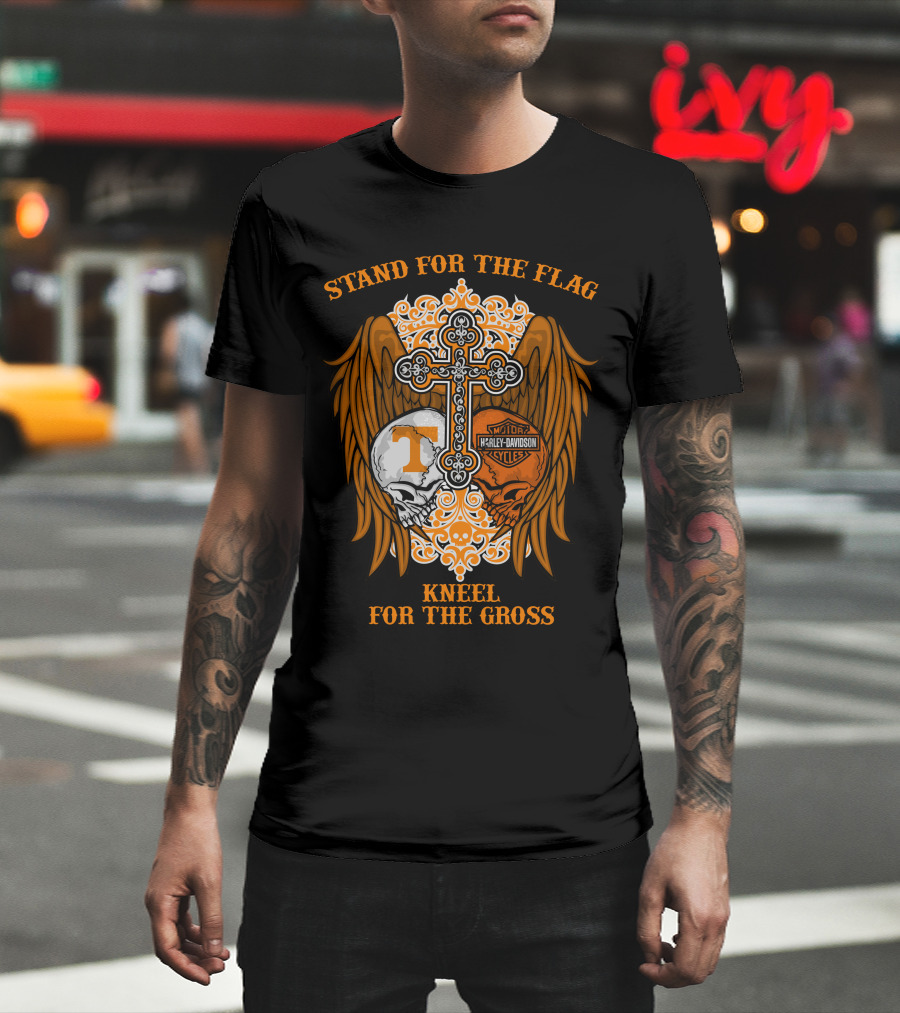 Stand For The Flag Kneel For The Cross Harley Davidson Tennessee Volunteers Skulls T-Shirt