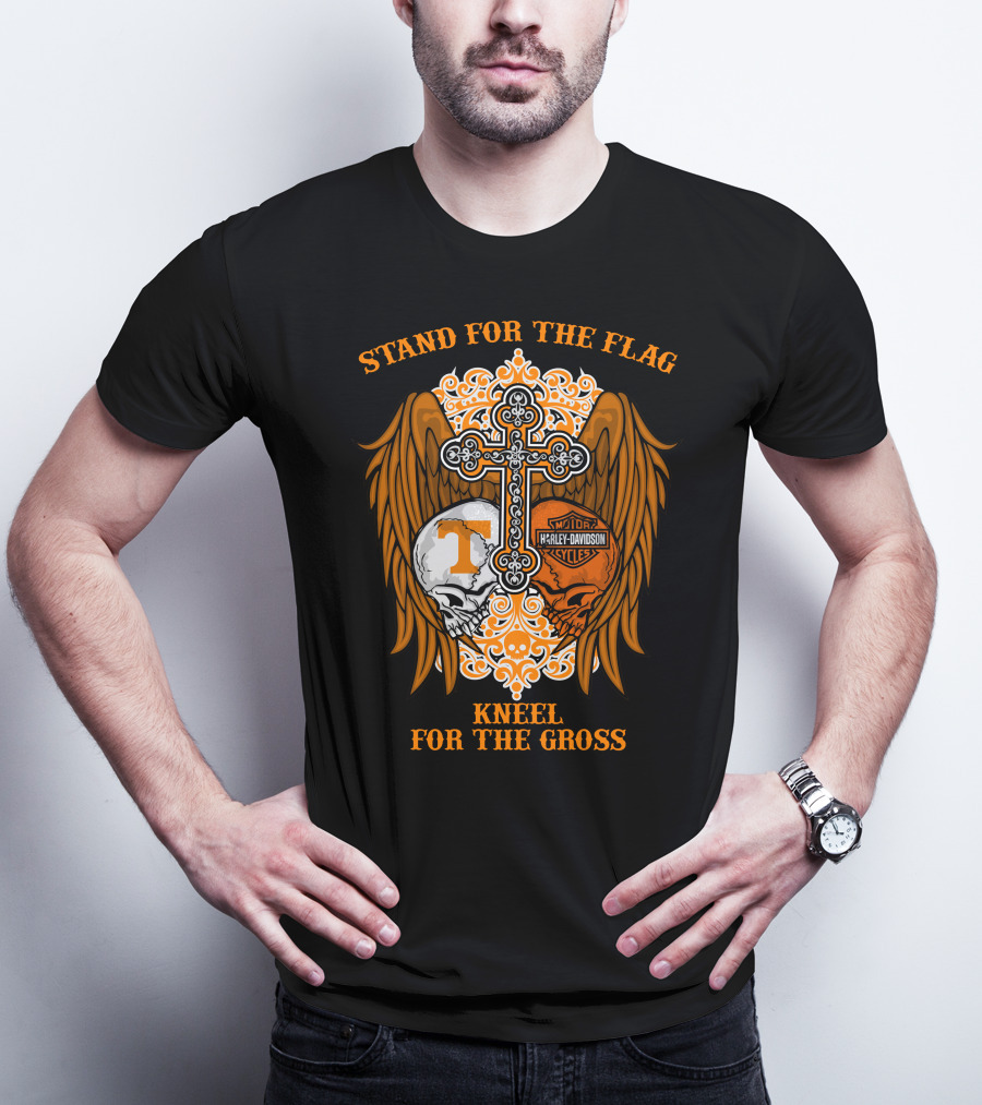 Stand For The Flag Kneel For The Cross Harley Davidson Tennessee Volunteers Skulls T-Shirt
