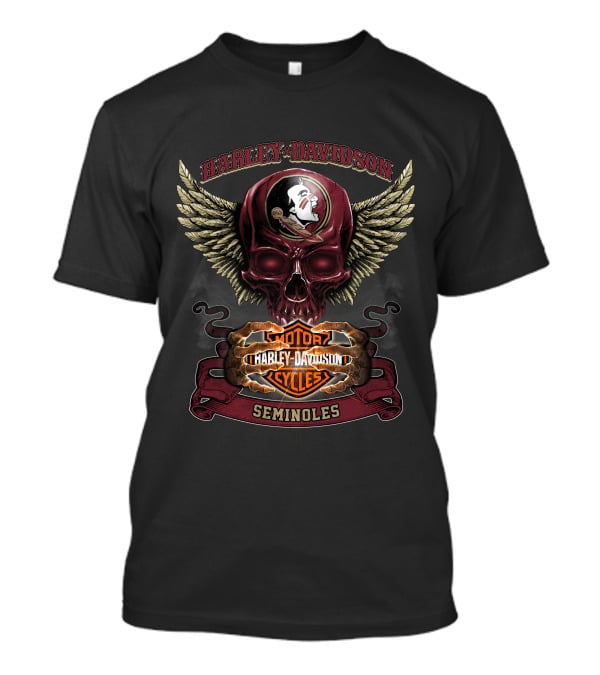 Harley Davidson Seminoles Skull With Florida State Motor Cycles Wings T-Shirt