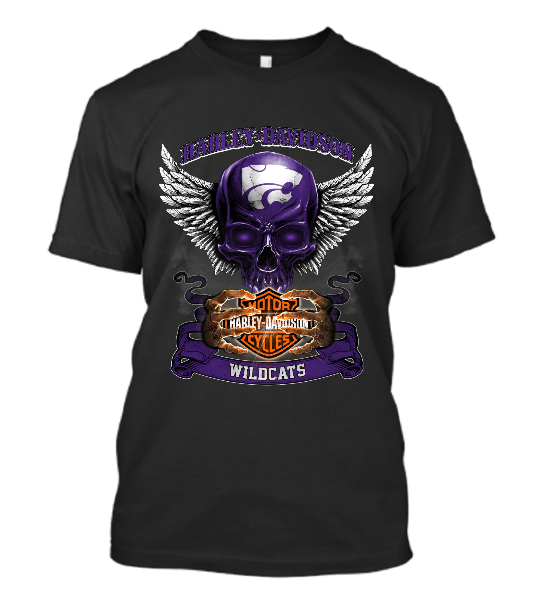 Harley Davidson Kansas State Wildcats Motorcycles Winged Skull T-Shirt