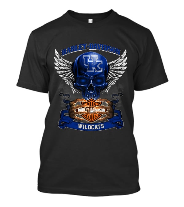 Harley Davidson Kentucky Wildcats Motorcycles Skull Wings T-Shirt