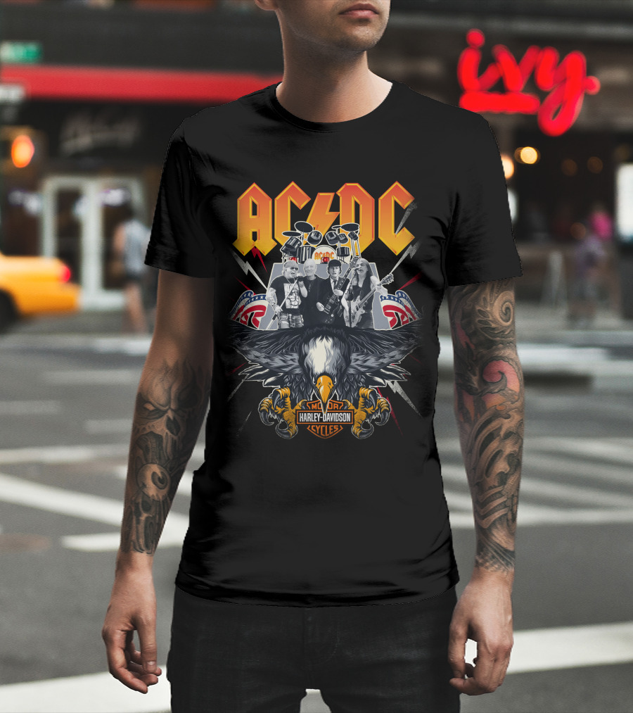 Acdc Harley Davidson Motorcycles Eagle Band Rock Music T-Shirt