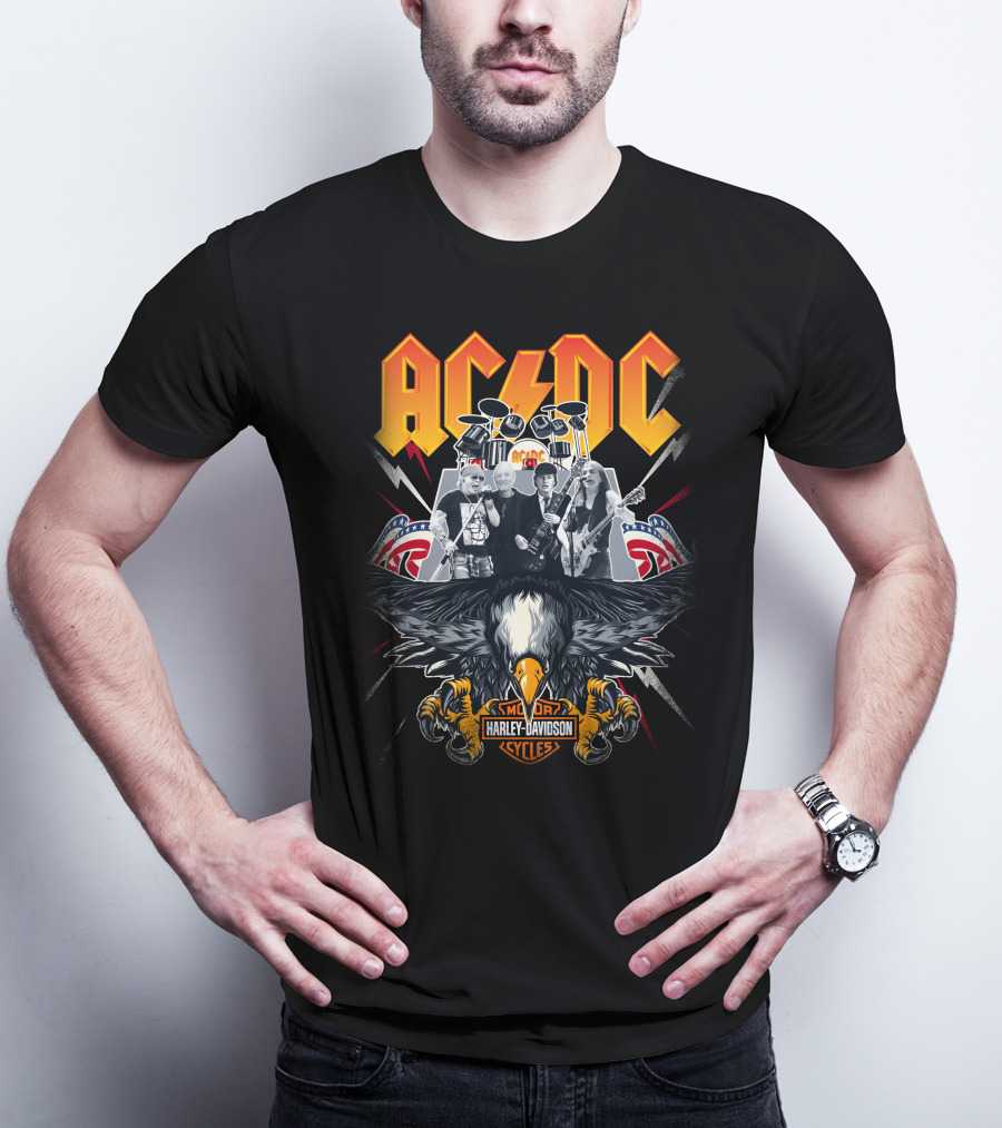 Acdc Harley Davidson Motorcycles Eagle Band Rock Music T-Shirt