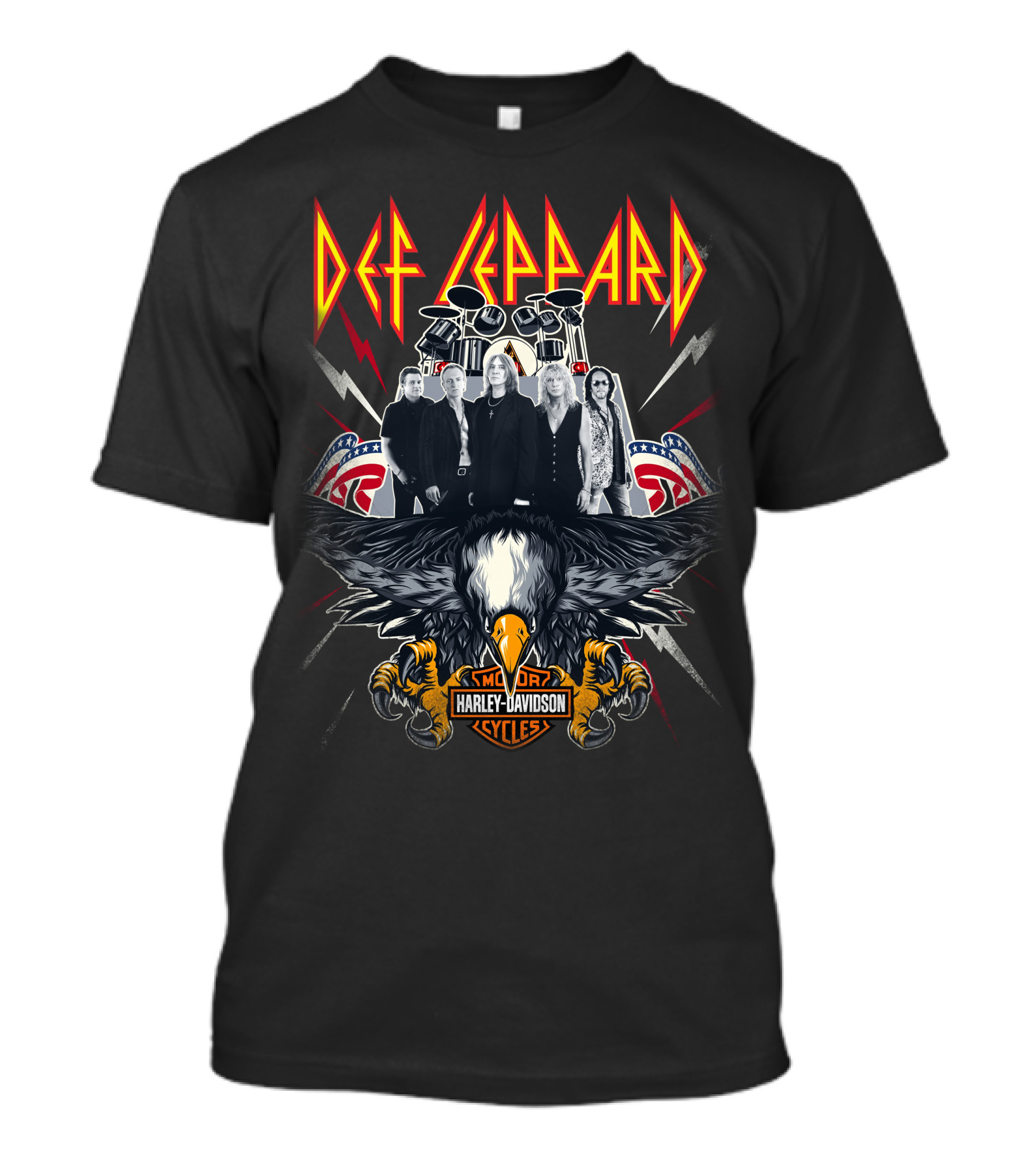 Def Leppard Harley Davidson Motor Cycles Eagle And Band T-Shirt