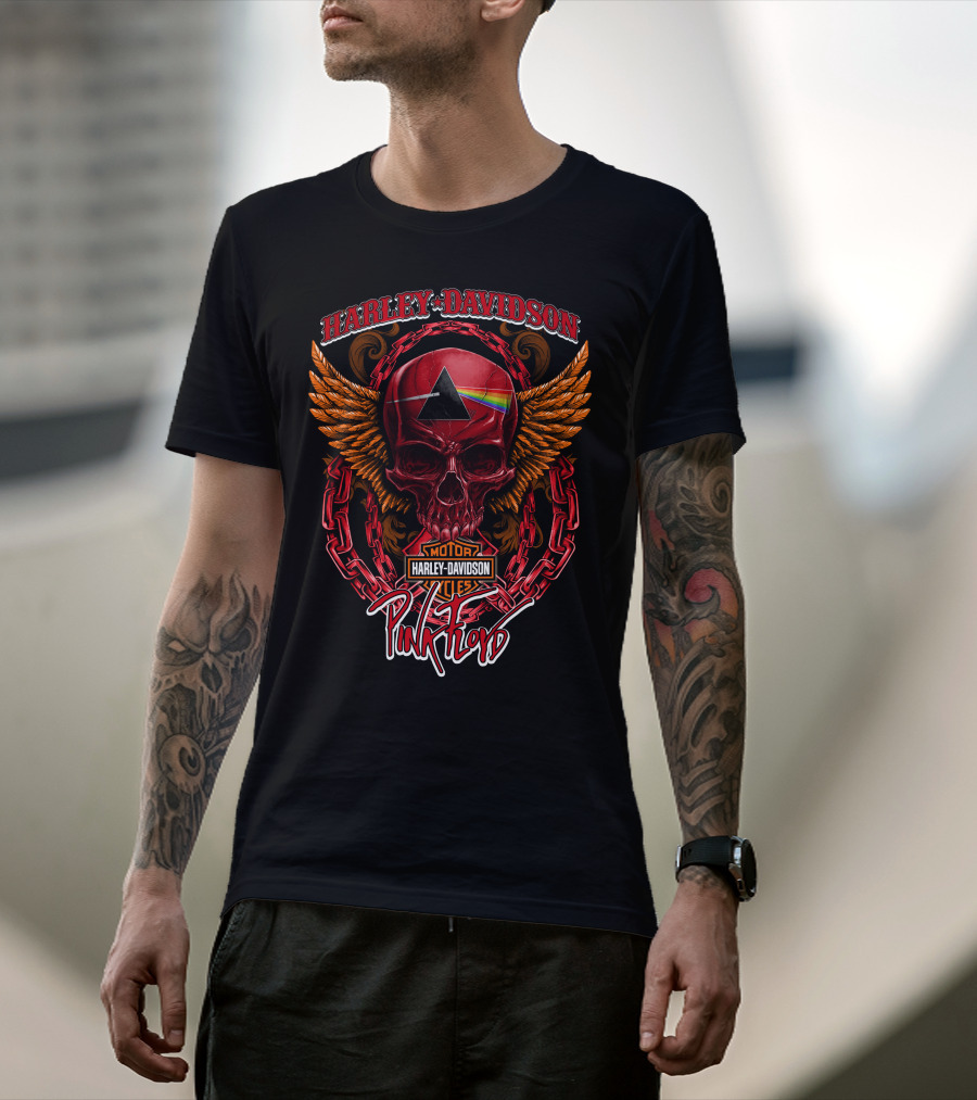 Harley Davidson Pink Floyd Skull With Wings And Prism T-Shirt