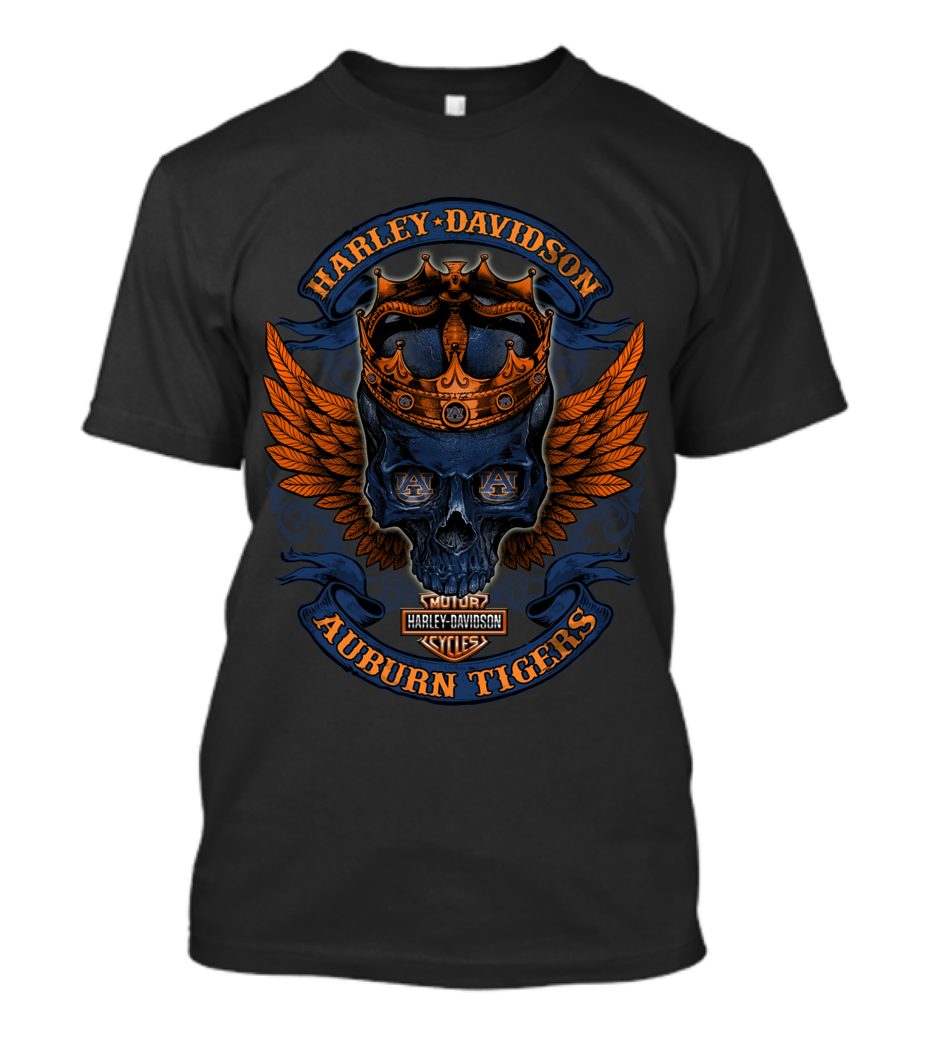 Harley Davidson Auburn Tigers Crowned Skull With Wings T-Shirt