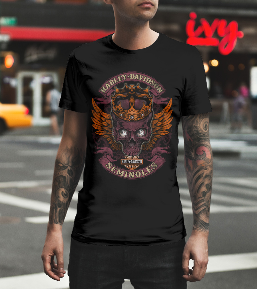 Harley Davidson Seminoles Skull Crown Wings T-Shirt