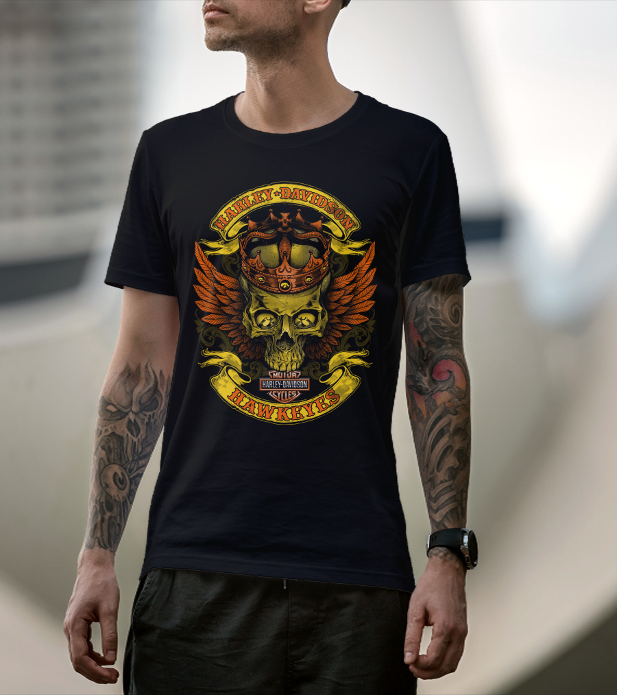 Harley Davidson Hawkeyes Skull Crown Wings T-Shirt