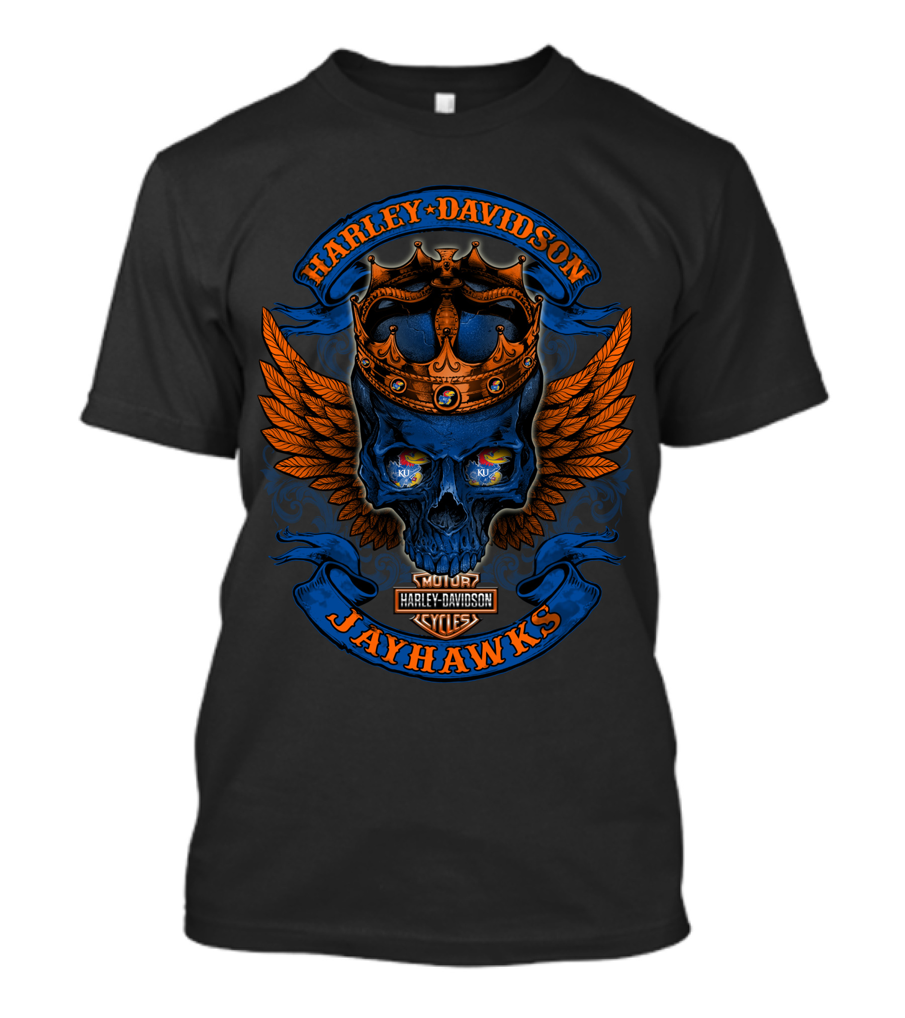 Harley Davidson Jayhawks Skull With Crown And Wings T-Shirt