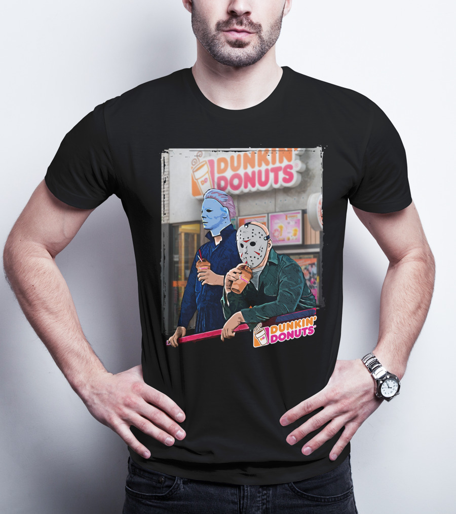 Dunkin Donuts Jason And Michael Halloween Mask Characters T-Shirt