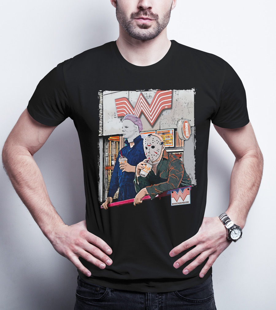 WAB HLW Whataburger Horror Icons With Michael And Hockey Mask T-Shirt