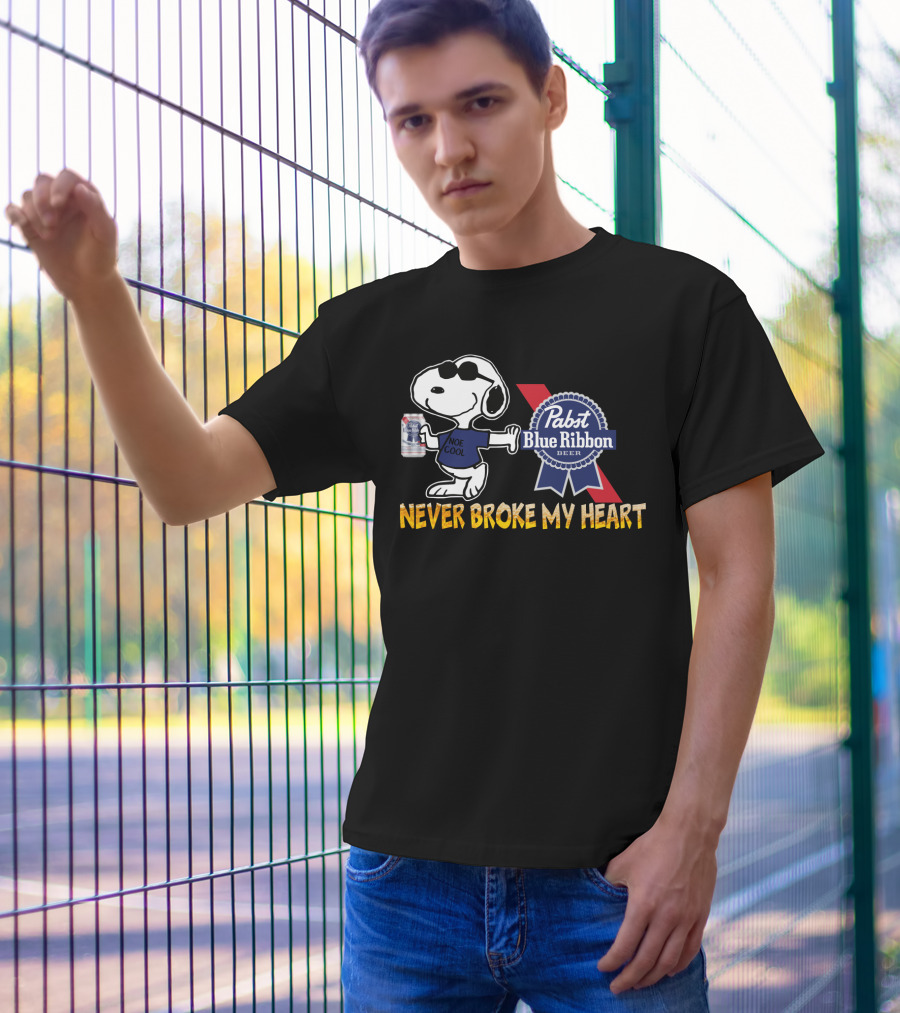 Snoopy Noe Cool Pabst Blue Ribbon Beer Never Broke My Heart T-Shirt