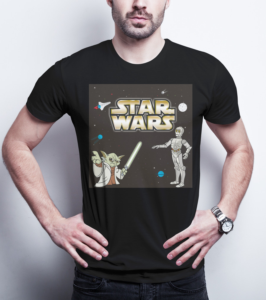 Star Wars Yoda And C-3PO Space Adventure Scene T-Shirt