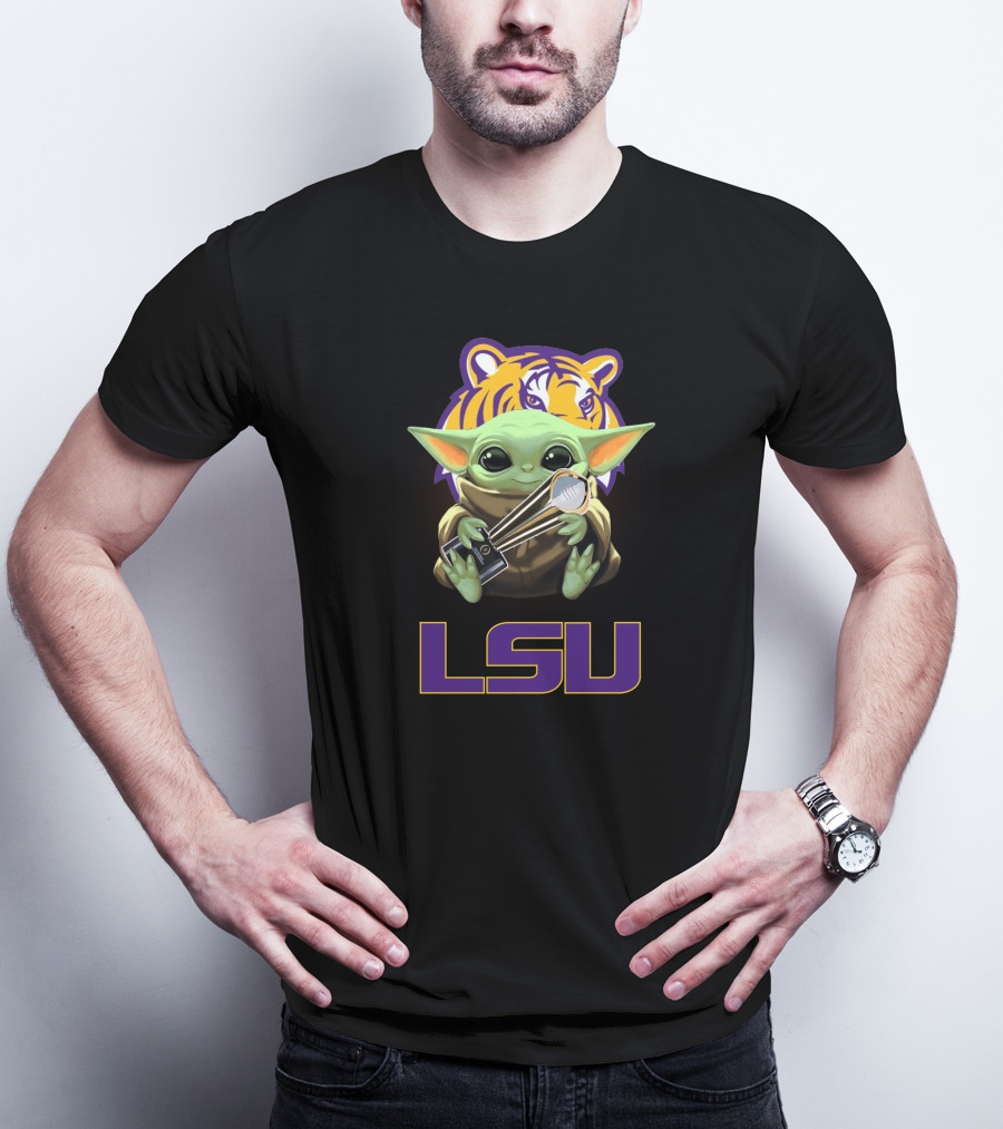 LSU Baby Yoda Holding Trophy Tiger T-Shirt
