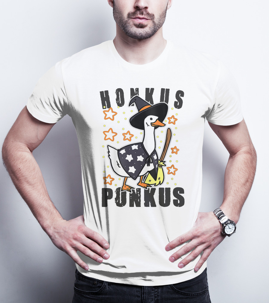 Honkus Ponkus Duck In Witch Costume With Stars And Broom T-Shirt