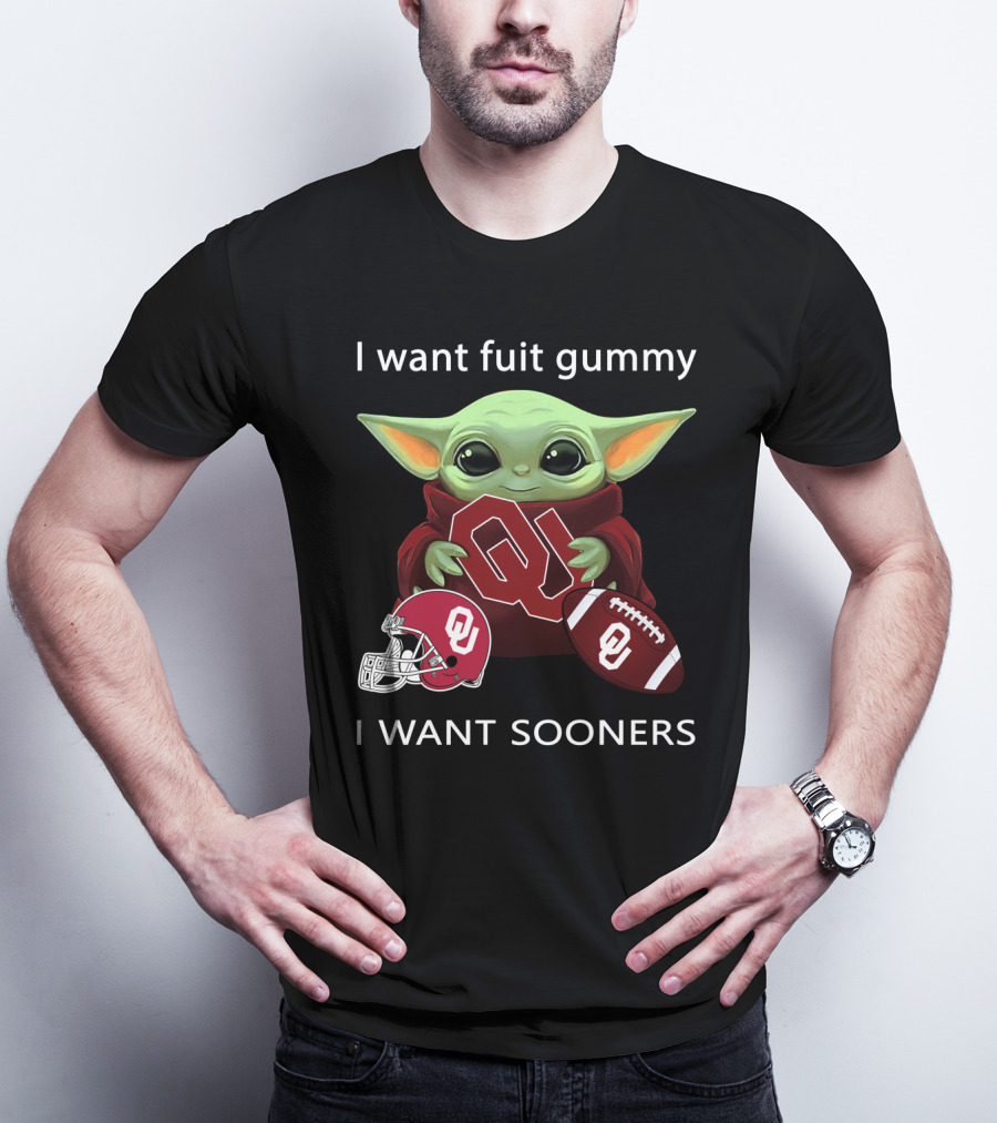 I Want Fuit Gummy I Want Sooners Oklahoma Baby Yoda Football T-Shirt