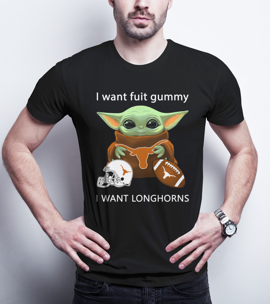 I Want Fuit Gummy I Want Longhorns Baby Yoda Football Helmet T-Shirt