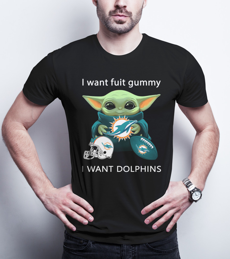 I Want Fuit Gummy I Want Dolphins Miami Football Fan Yoda T-Shirt