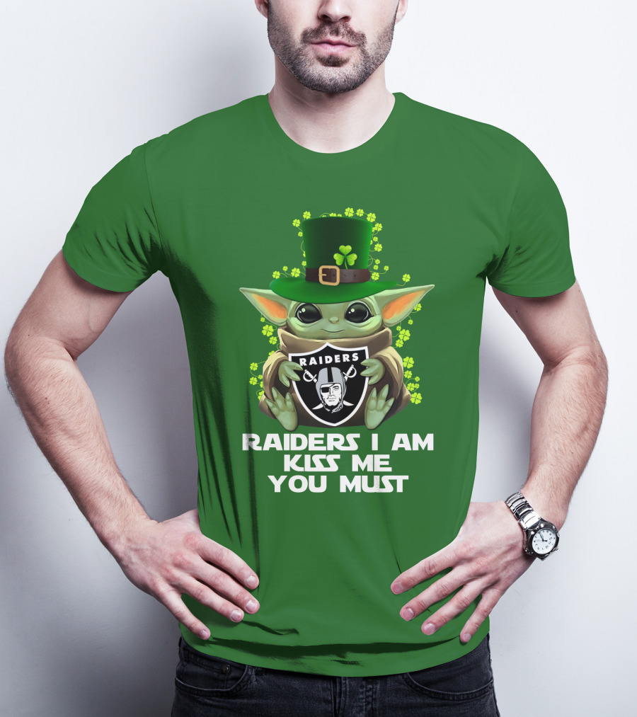 Raiders I Am Kiss Me You Must St. Patrick's Day Baby Yoda Raiders T-Shirt