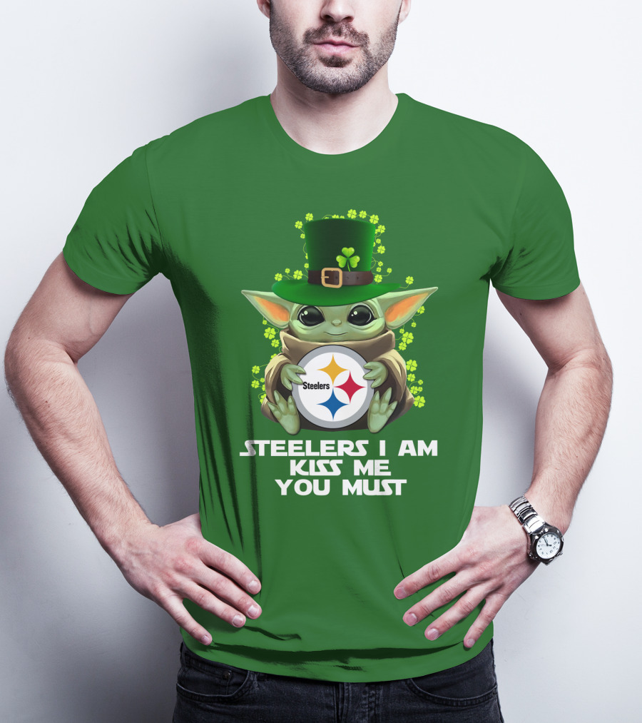Steelers I Am Kiss Me You Must Baby Yoda St. Patrick's Day T-Shirt