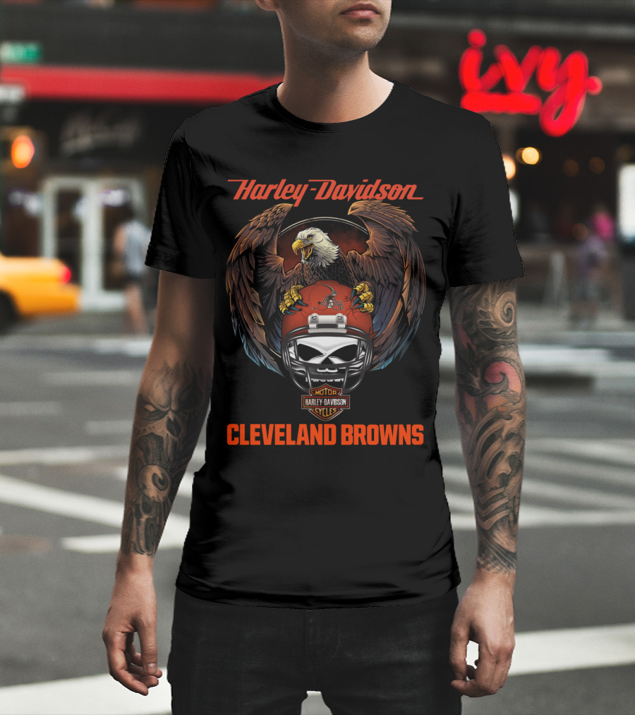 Harley Davidson Cleveland Browns Eagle Helmet T-Shirt