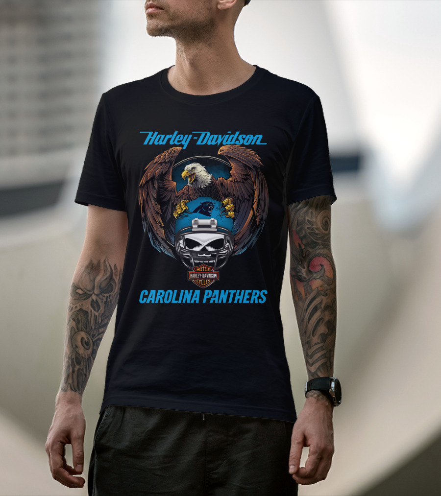 Harley Davidson Carolina Panthers Nfl Motorcycle Helmet Eagle Artwork T-Shirt