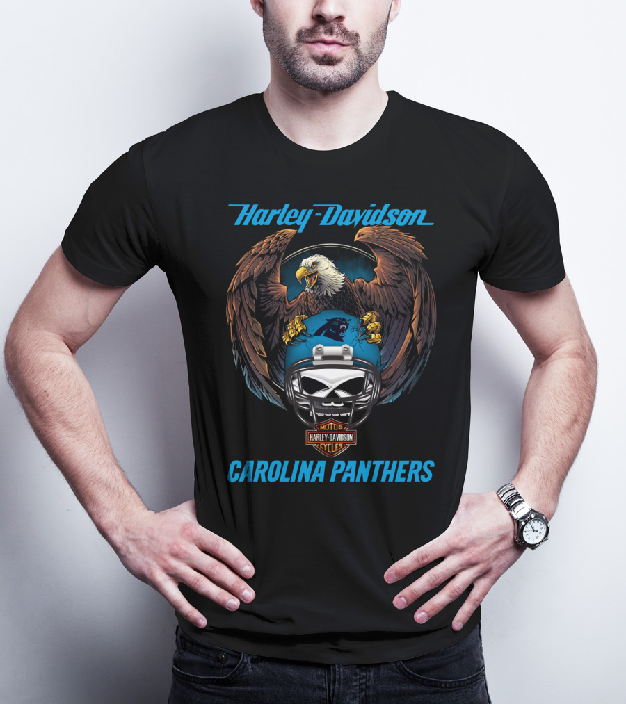 Harley Davidson Carolina Panthers Nfl Motorcycle Helmet Eagle Artwork T-Shirt