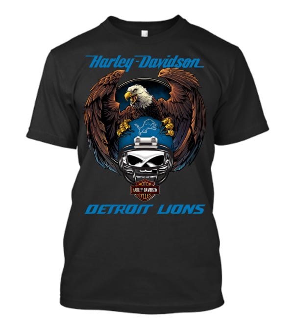 Harley Davidson Detroit Lions Eagle Helmet Nfl Motorcycles T-Shirt