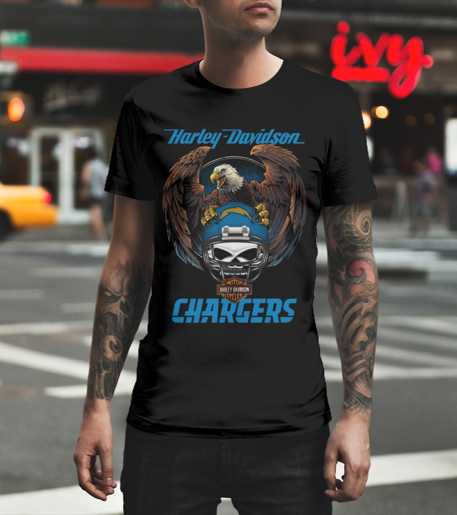 Harley Davidson Motorcycles Chargers Nfl Lac Eagle Helmet T-Shirt