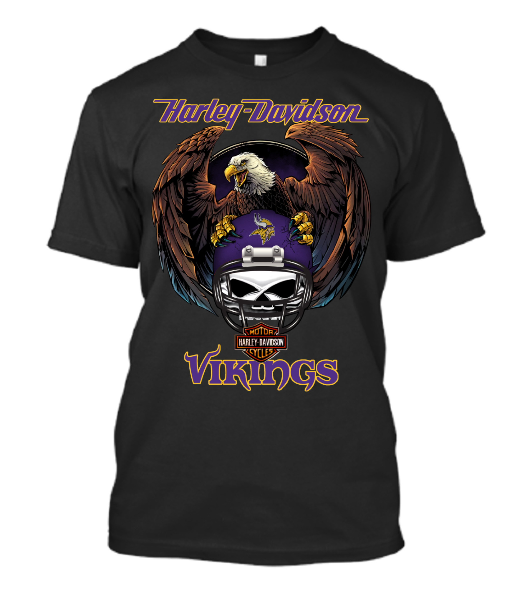 Harley Davidson Motor Cycles Vikings Nfl Eagle Helmet T-Shirt