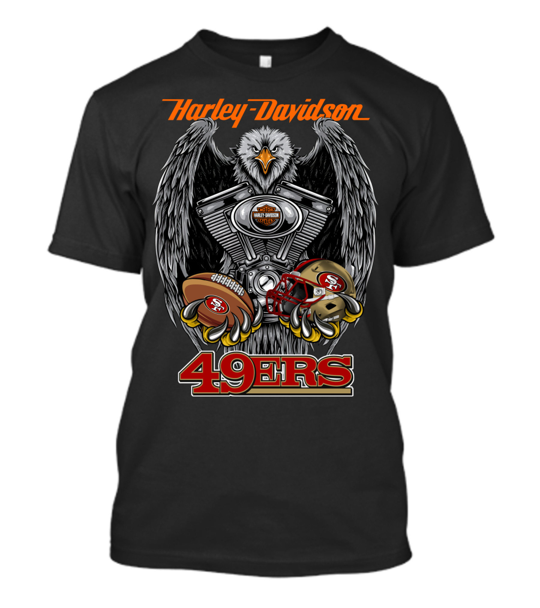 Harley Davidson 49ers Football Eagle And Engine T-Shirt