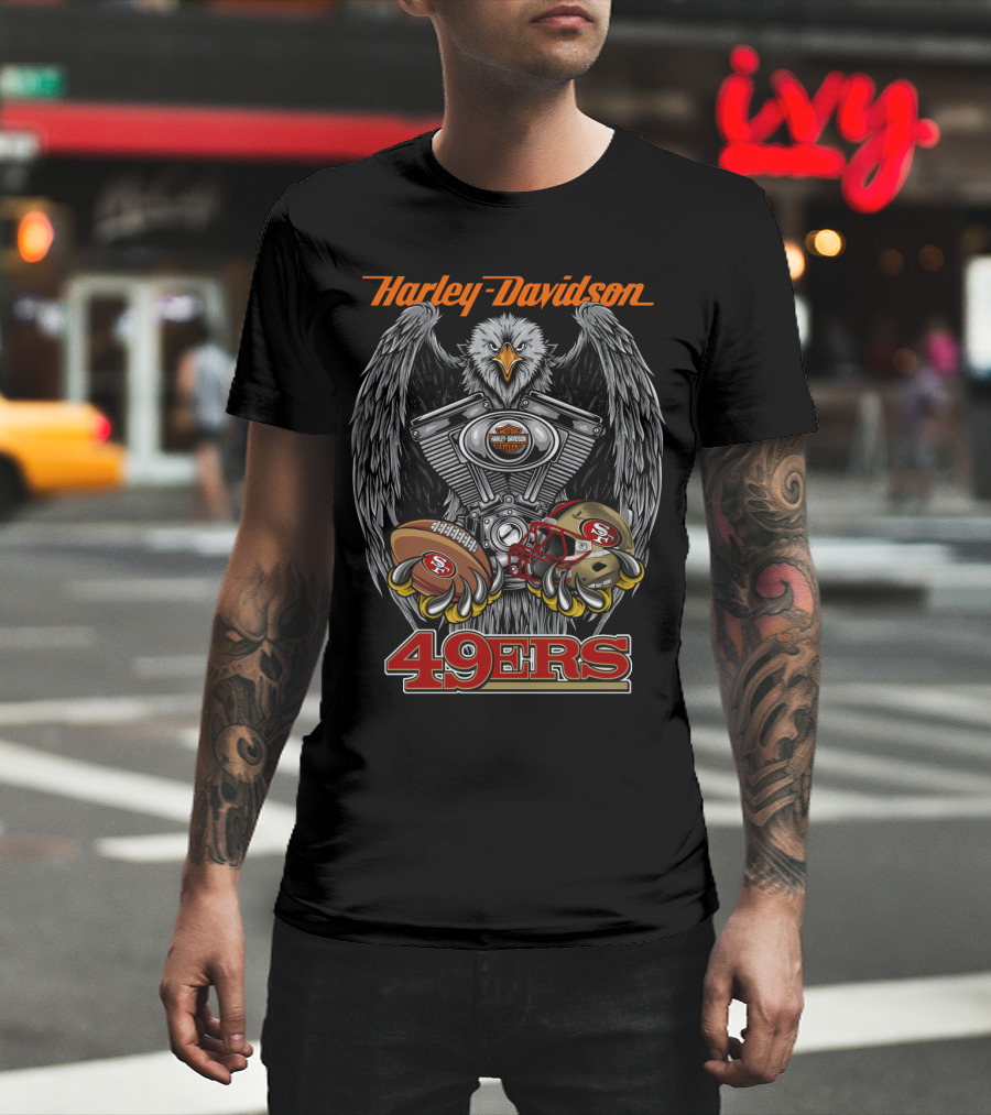 Harley Davidson 49ers Football Eagle And Engine T-Shirt