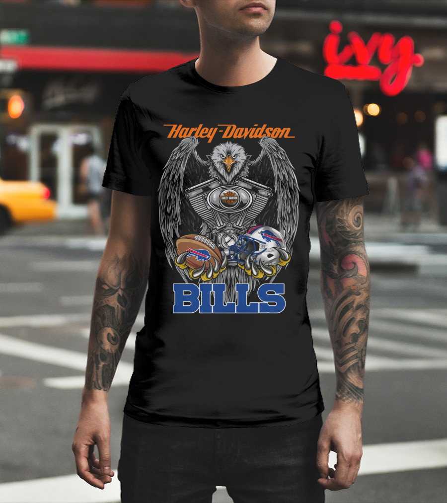 Harley Davidson Bills Nfl Football Engine Eagle T-Shirt