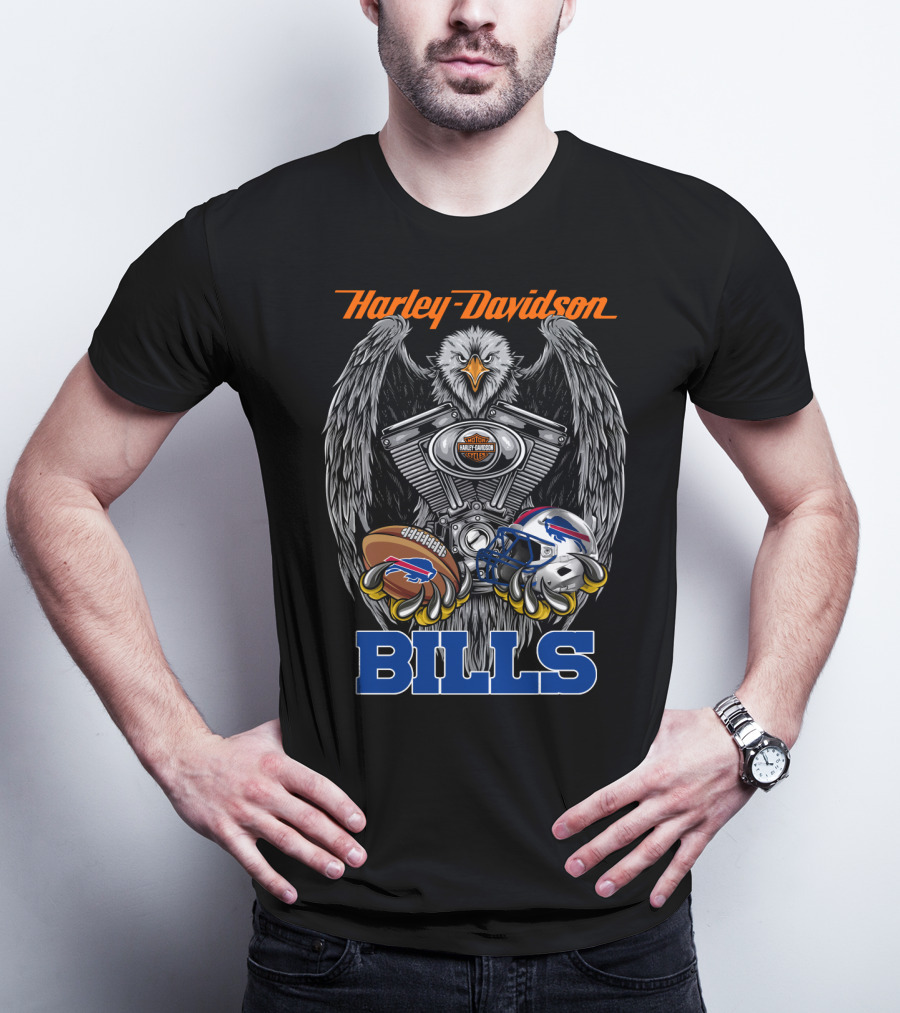 Harley Davidson Bills Nfl Football Engine Eagle T-Shirt