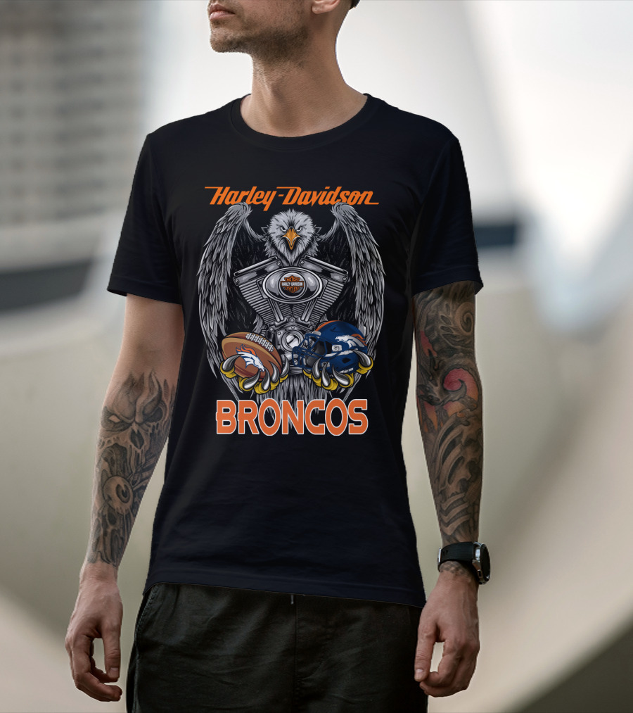 Harley Davidson Broncos Eagle Nfl Football Helmet Engine T-Shirt