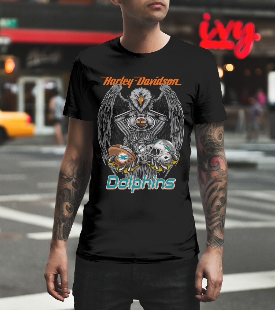 Harley Davidson Dolphins Miami Football Collaboration Nfl T-Shirt