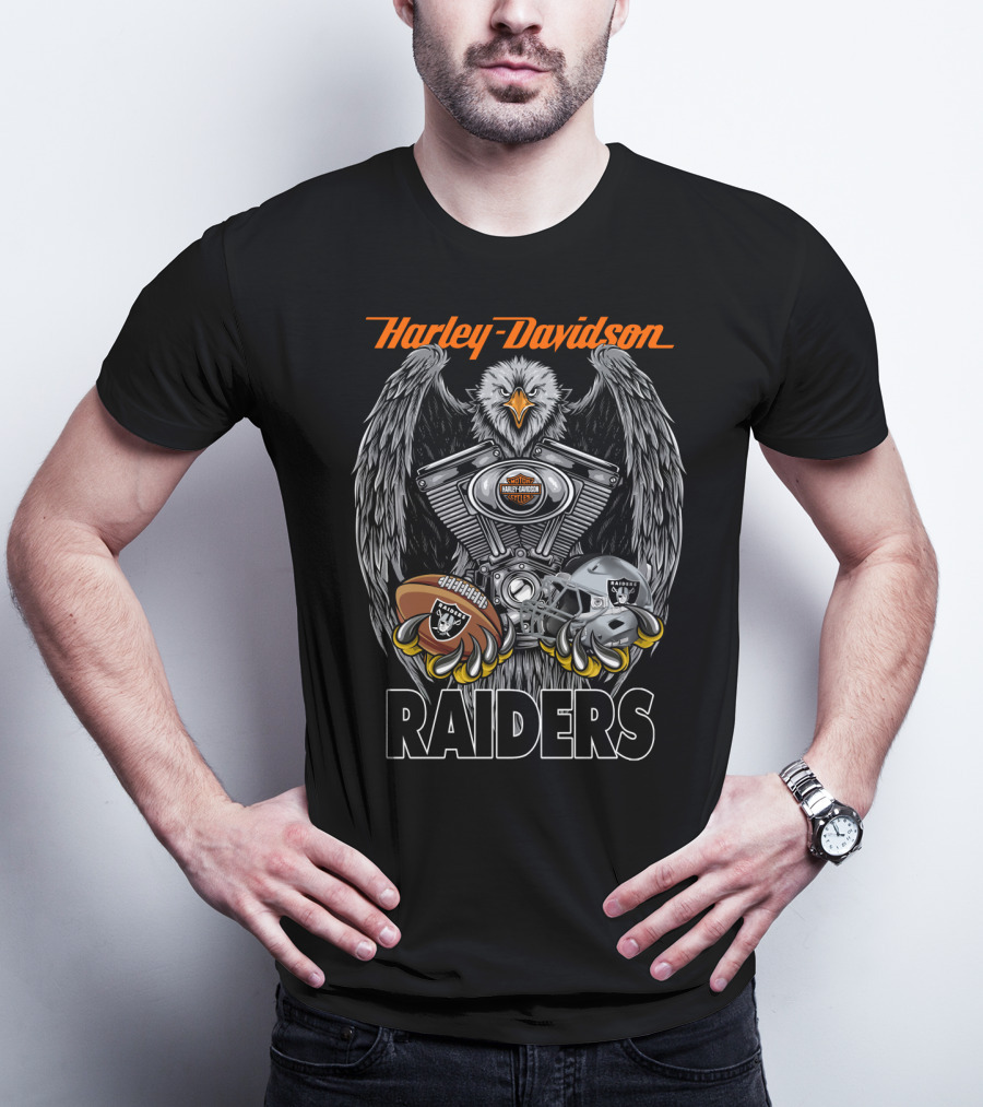 Harley Davidson Raiders Nfl Eagle Engine Football Helmet T-Shirt