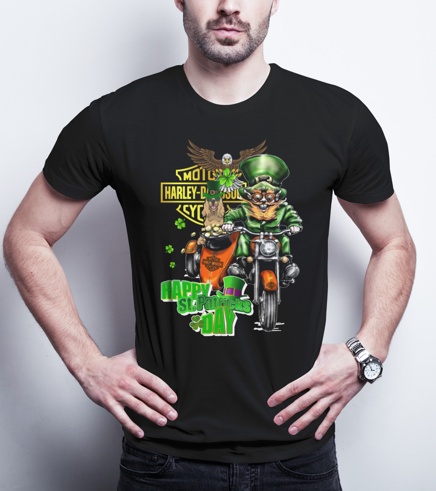 Motor Harley Davidson Cycles Happy St. Patrick's Day Cocker Spaniel T-Shirt
