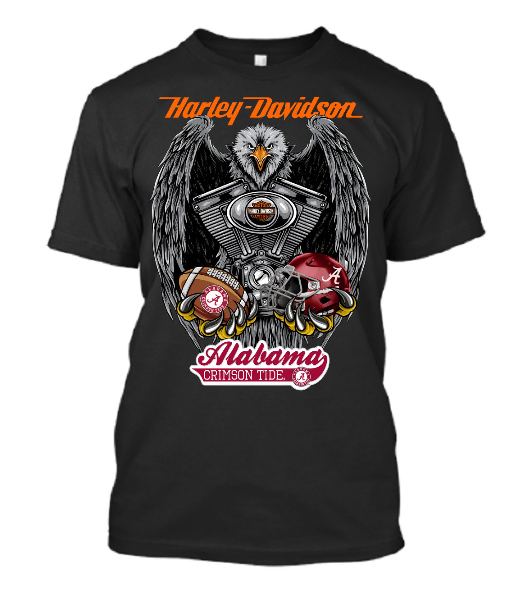 Harley Davidson Alabama Crimson Tide Ncaa Football Helmet And Eagle T-Shirt