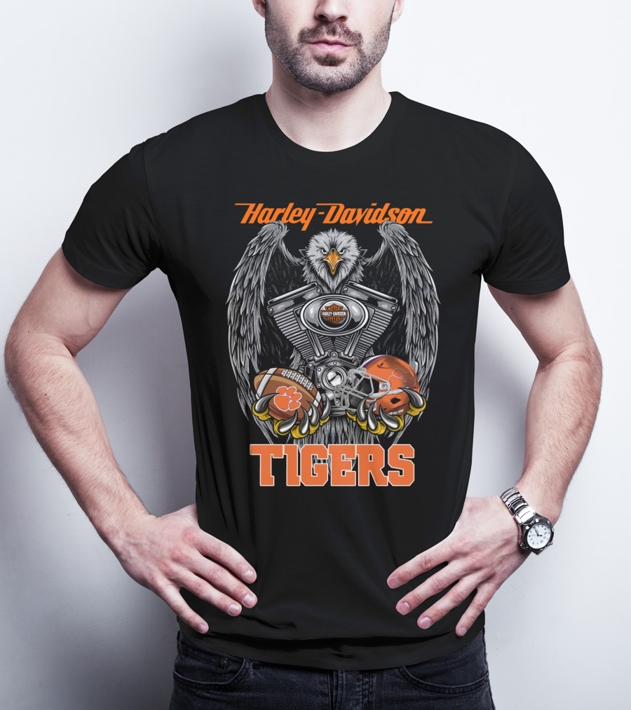 Harley Davidson Tigers Football Motorcycle Engine T-Shirt