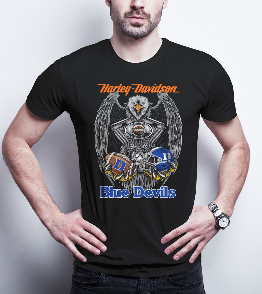 Harley Davidson Blue Devils Engine Eagle Football Helmet T-Shirt