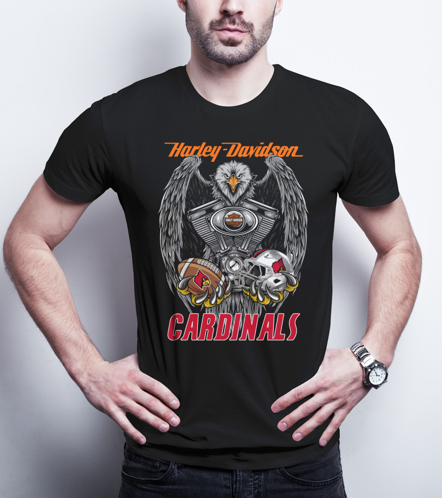 Harley Davidson Cardinals Ncaa Football Helmet And Eagle Engine T-Shirt