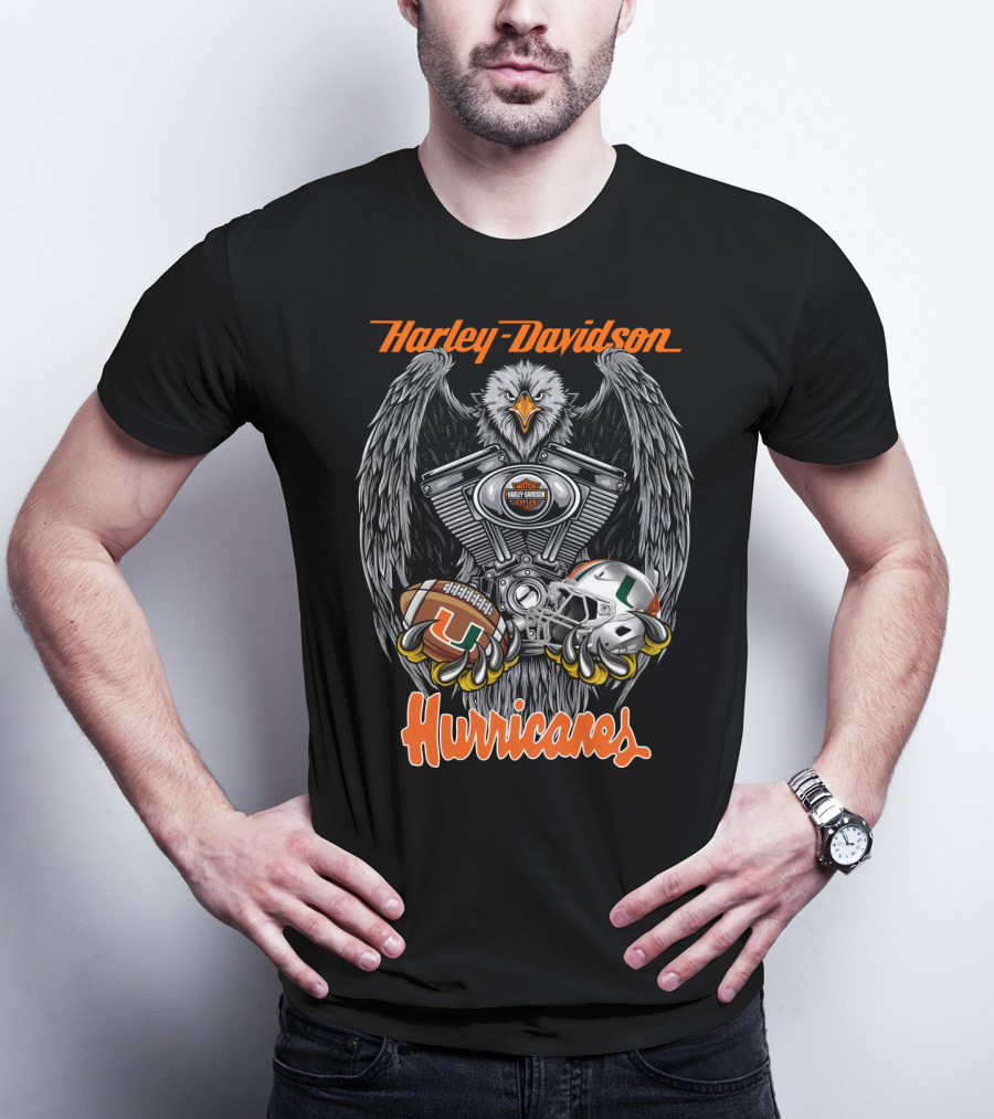 Harley Davidson Hurricanes Miami Football Helmet Engine Eagle T-Shirt