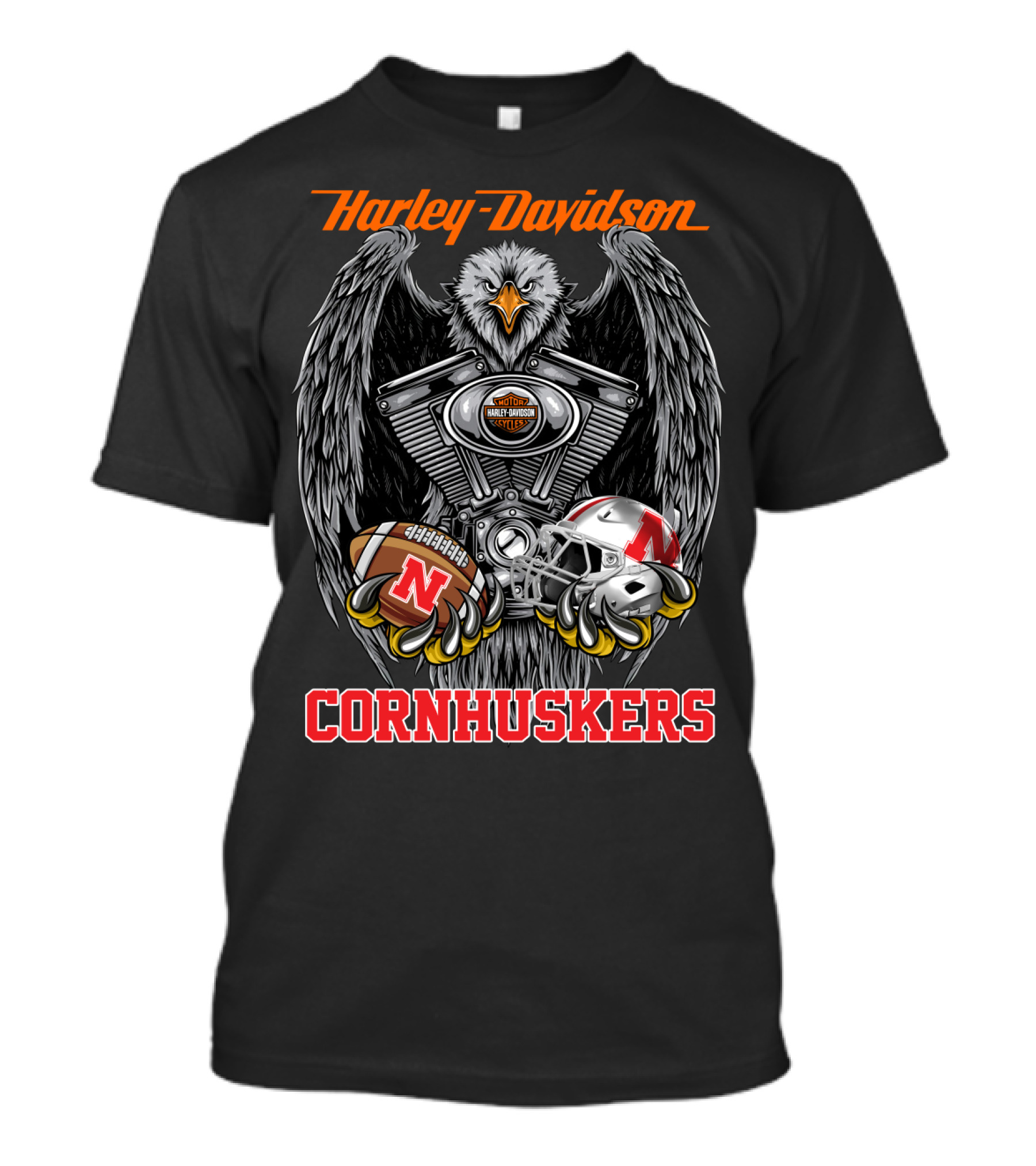 Harley Davidson Cornhuskers Eagle Football Ncaa Helmet Ball T-Shirt