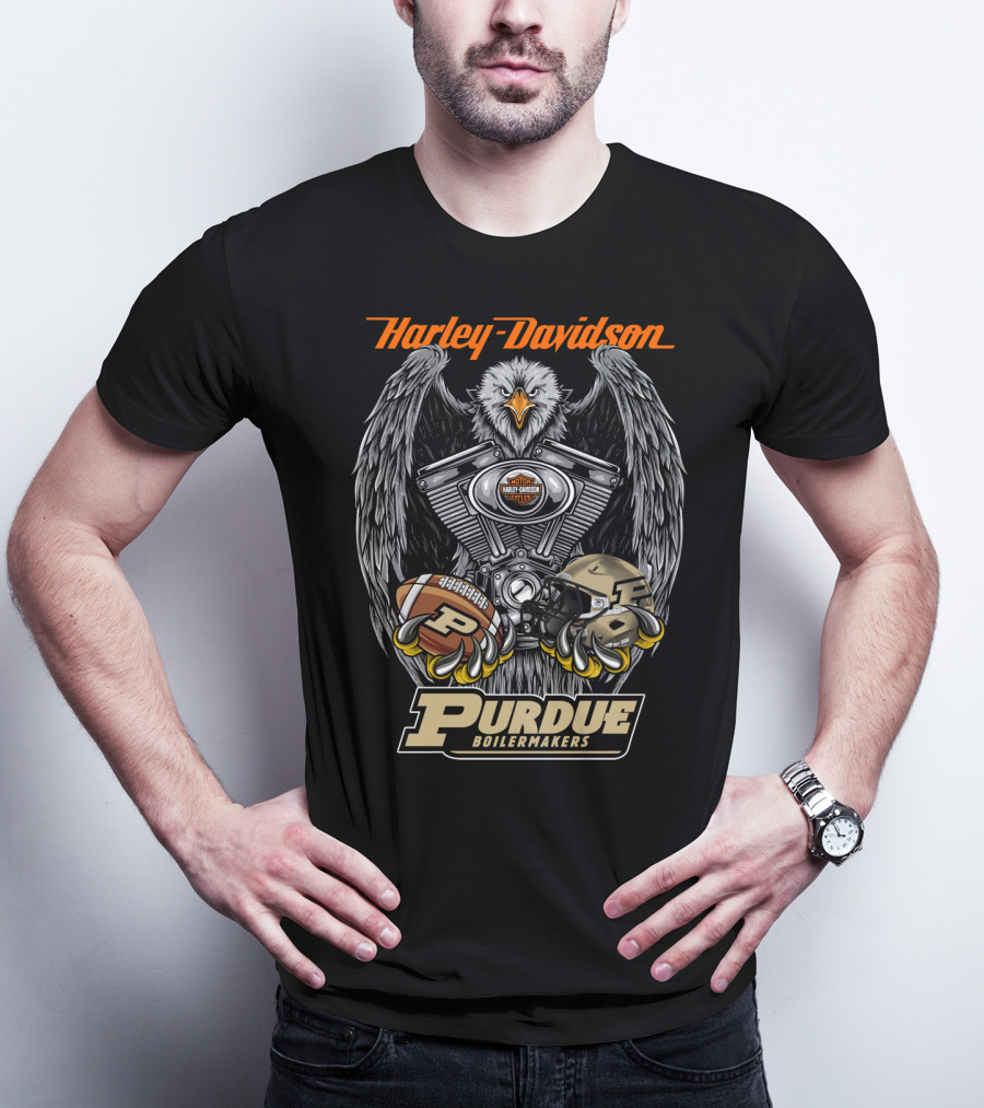Harley Davidson Purdue Boilermakers Eagle With Football And Helmet T-Shirt